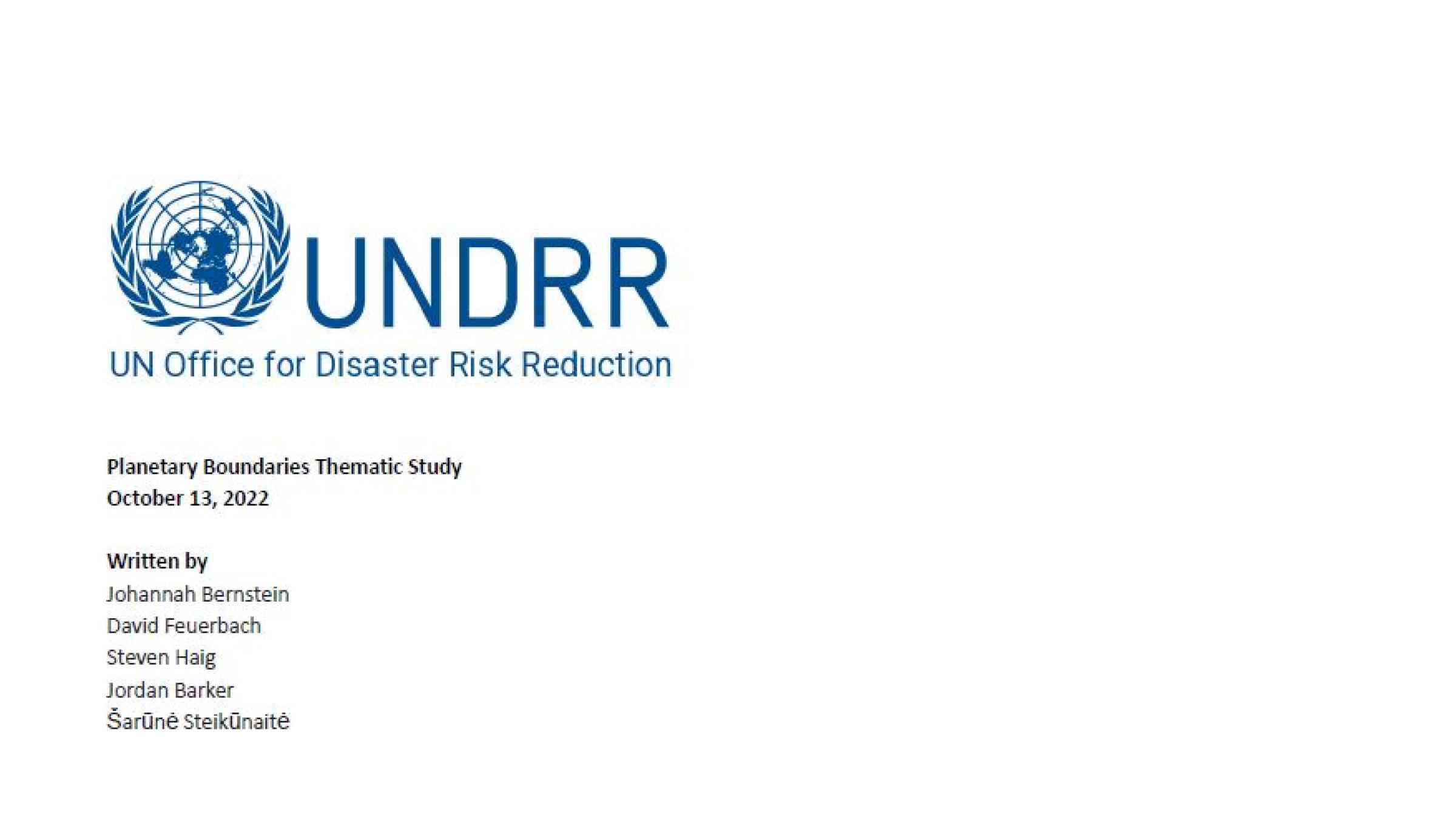 Thematic Study: Planetary Boundaries | UNDRR